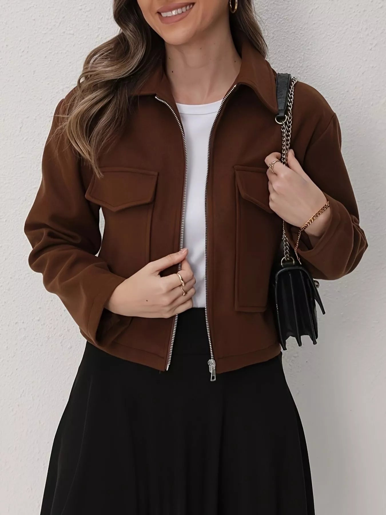 Cropped Zip-Up Pocketed Jacket – Her Paradise